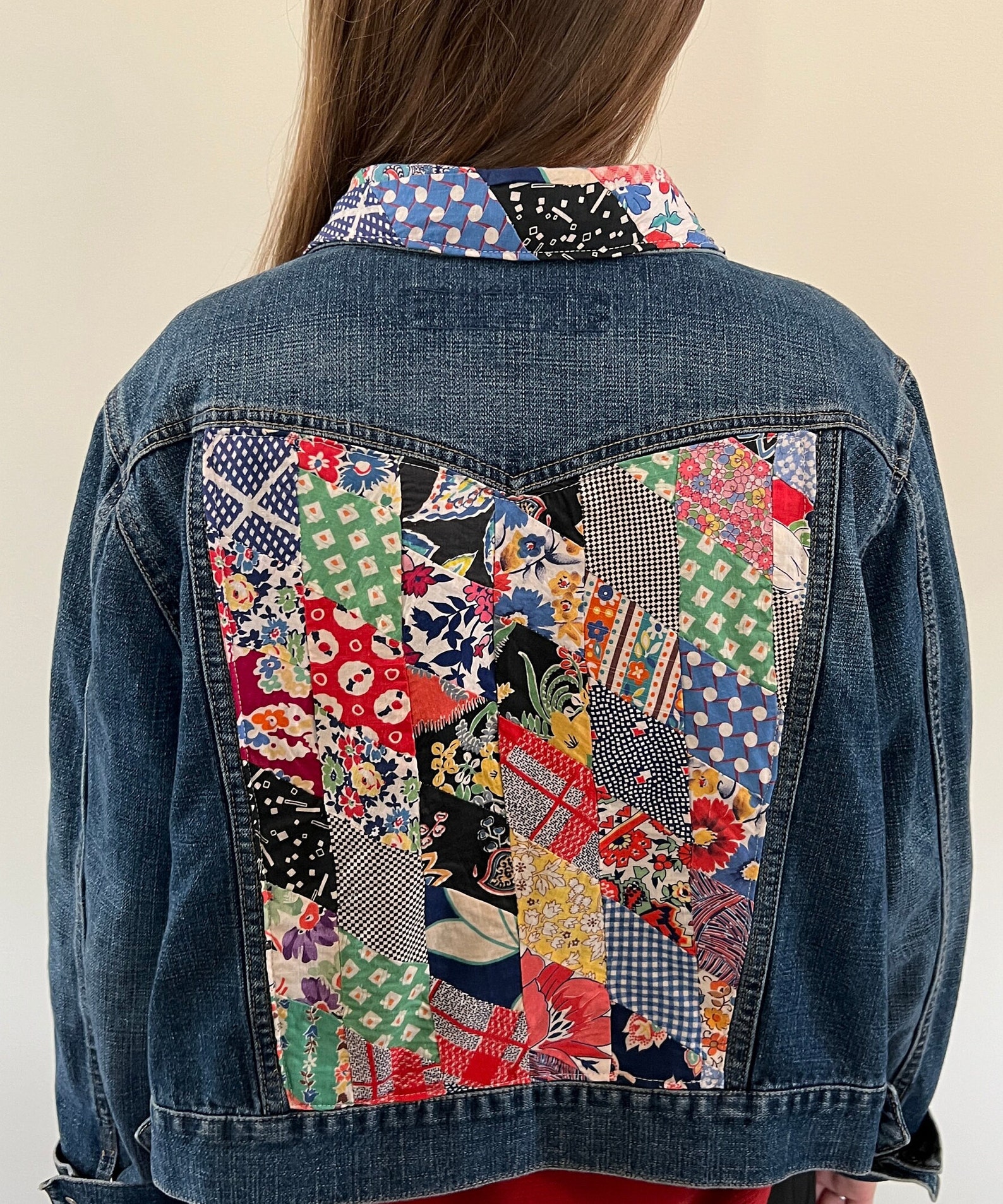 Upcycled Custom Jean Jacket Embellished With Vintage Quilt Appliques on ...
