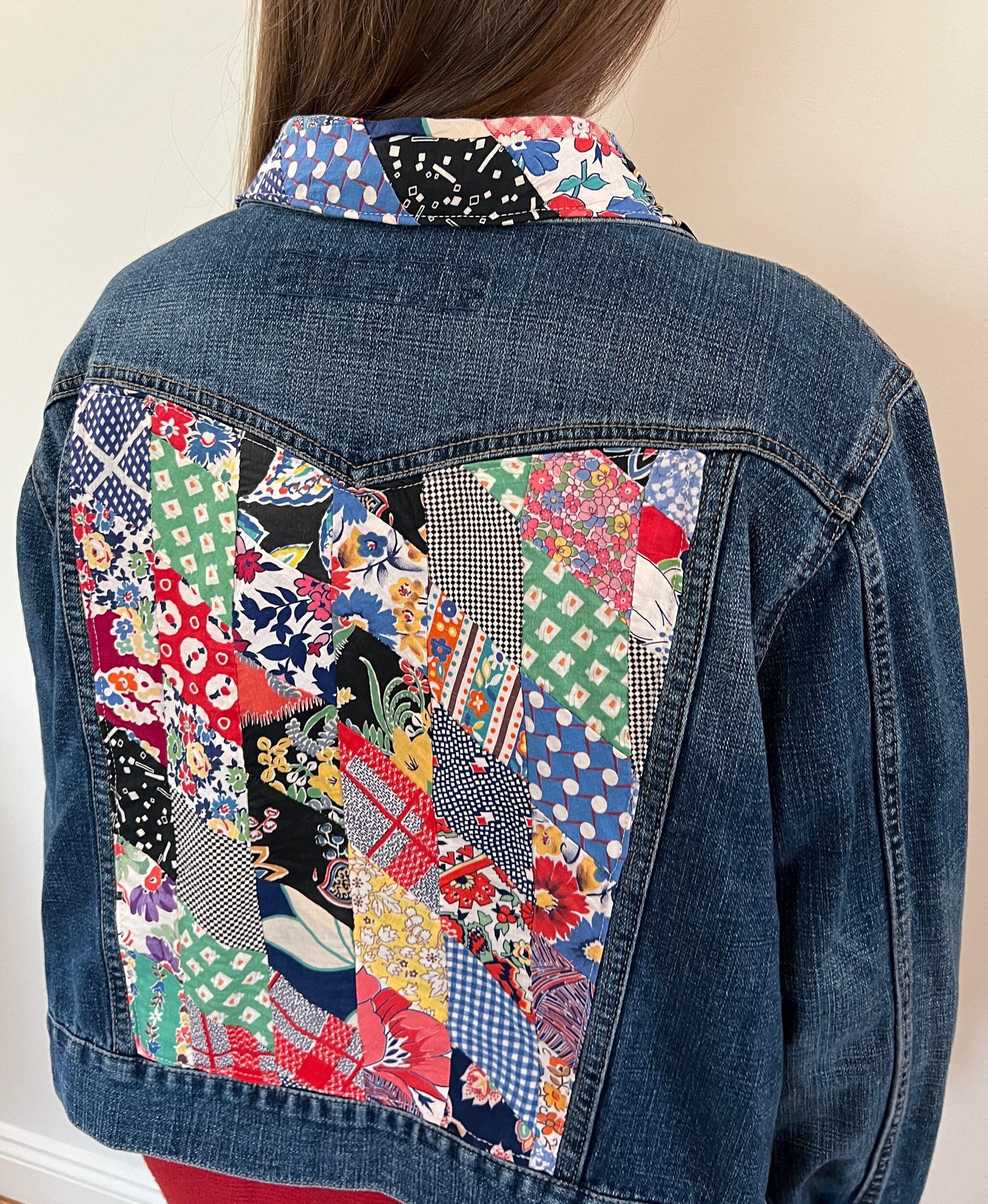 Upcycled Custom Jean Jacket Embellished With Vintage Quilt Appliques on ...