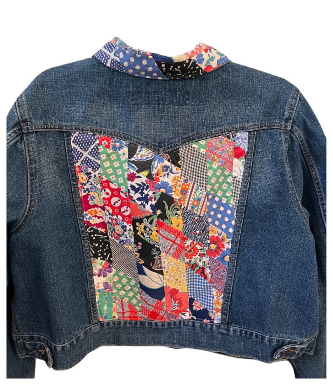 Upcycled Custom Jean Jacket Embellished With Vintage Quilt Appliques on ...