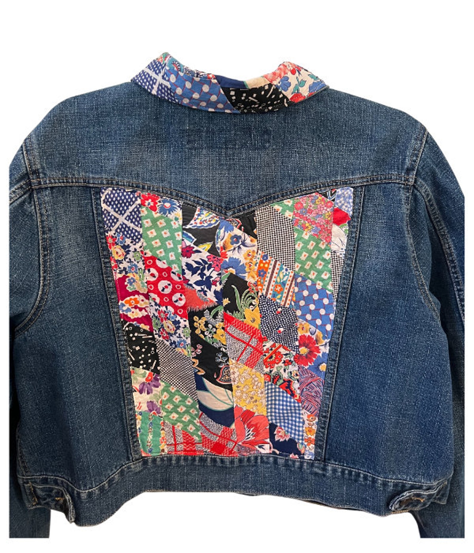 Upcycled Custom Jean Jacket Embellished With Vintage Quilt Appliques on ...