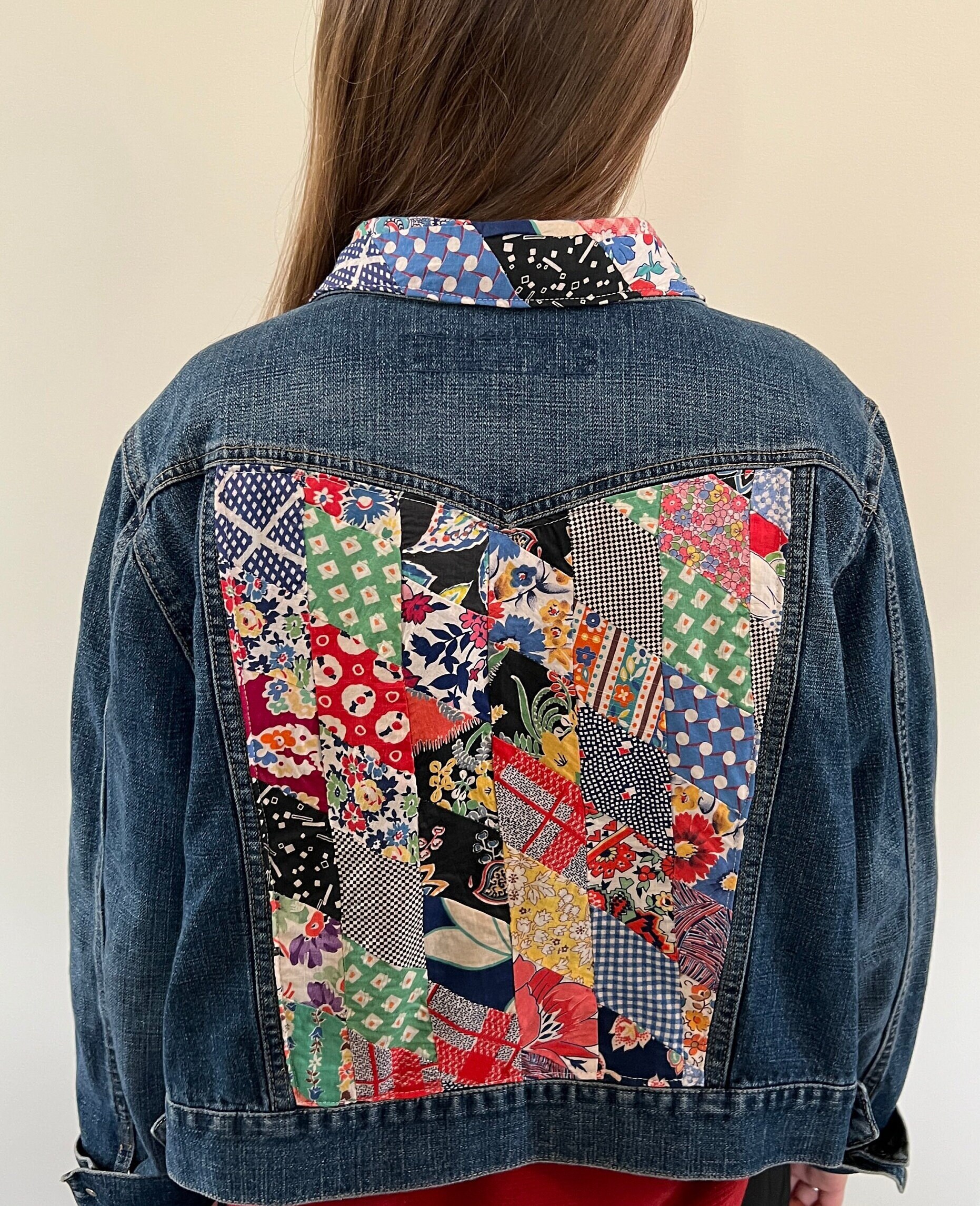 Upcycled Custom Jean Jacket Embellished With Vintage Quilt Appliques on ...