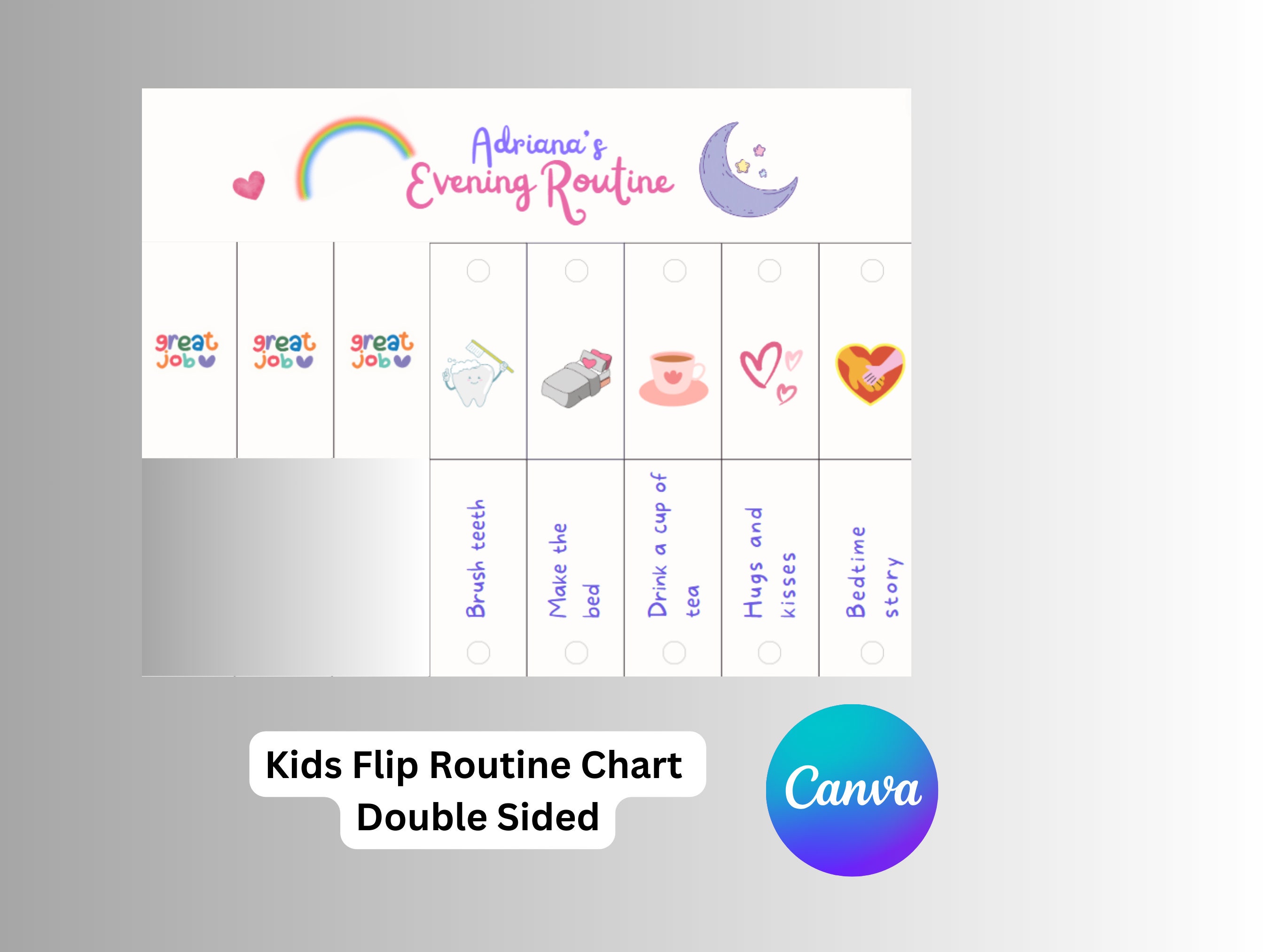 Kids Flip Daily Routine and Chores Chart, Editable Canva Template ...