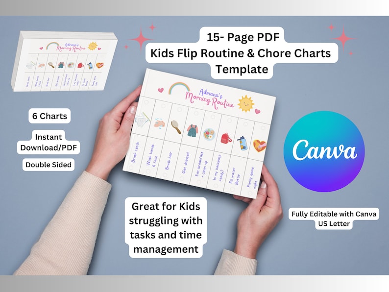 Kids Flip Daily Routine and Chores Chart, Editable Canva Template ...