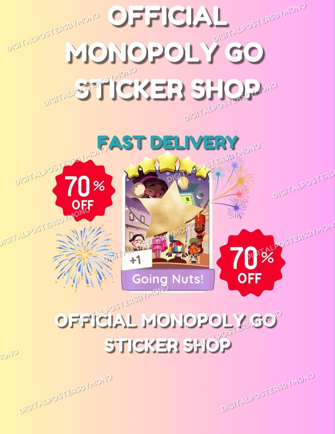 Going Nuts Monopolygo 5 Star Digital Sticker Going Nuts Printable ...