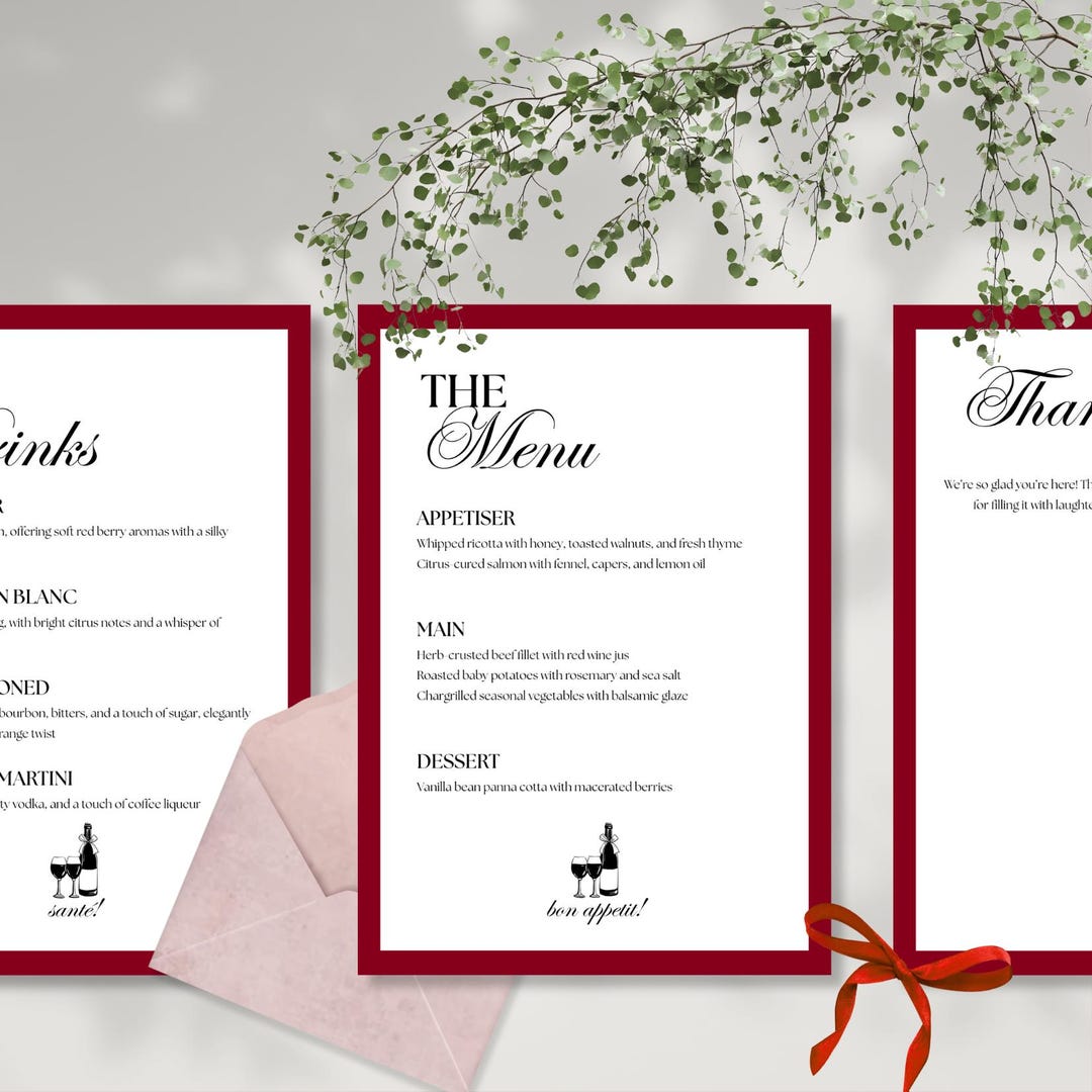 Bon Appetit | Editable 5x7 Menu Cards & Thank You Note Template ...