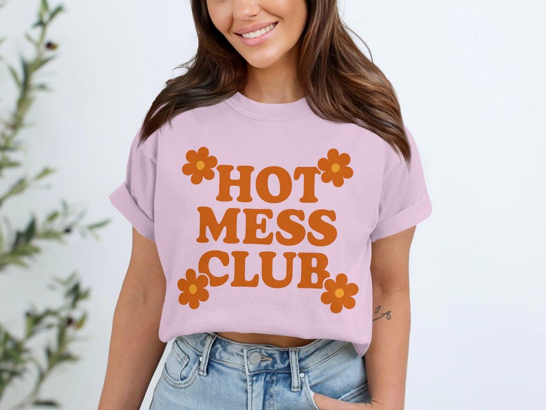 Hot Mess Club T-shirt: Retro 70s Floral Graphic Tee - Etsy