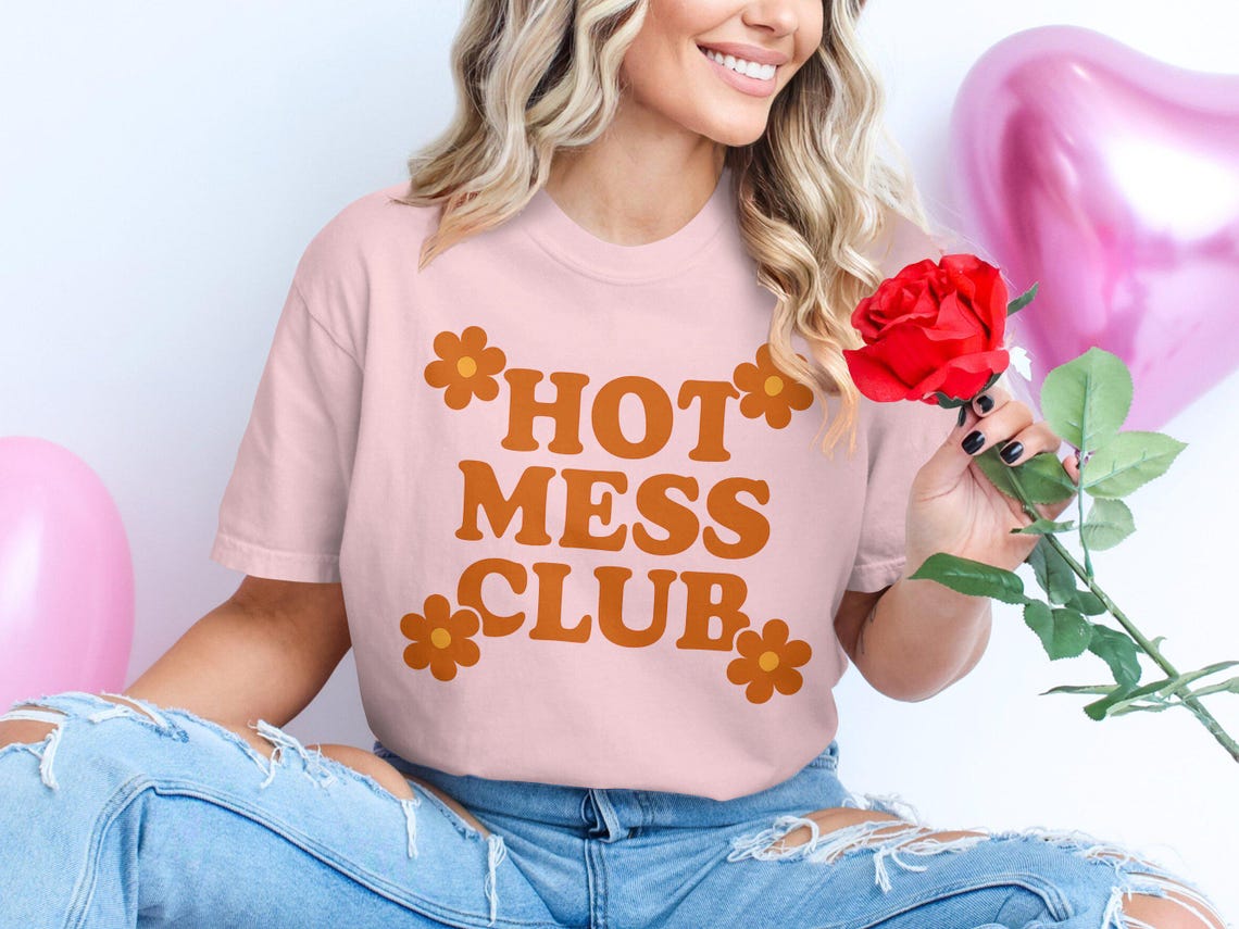Hot Mess Club T-shirt: Retro 70s Floral Graphic Tee - Etsy