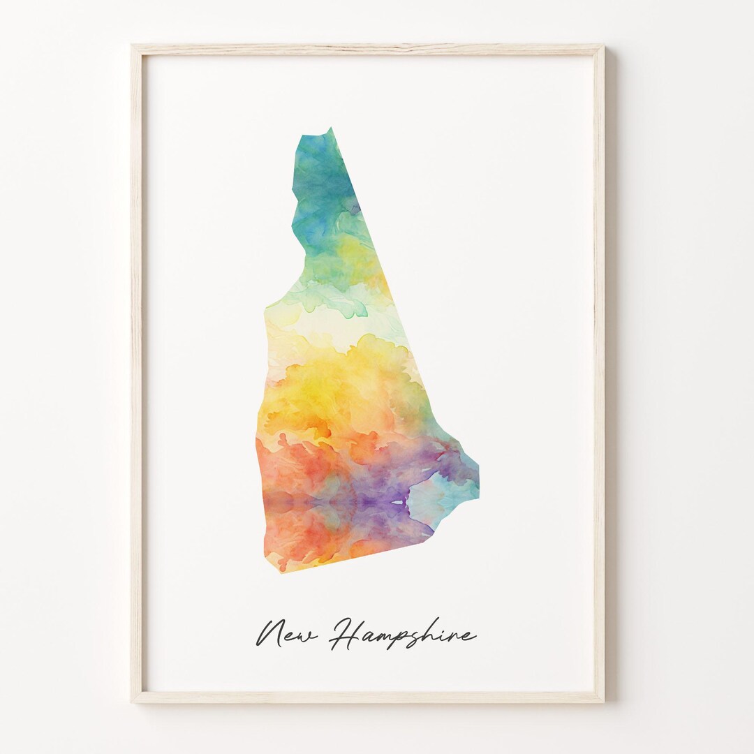 New Hampshire Watercolor Map Art Print: Colorful NH Wall Decor - Etsy