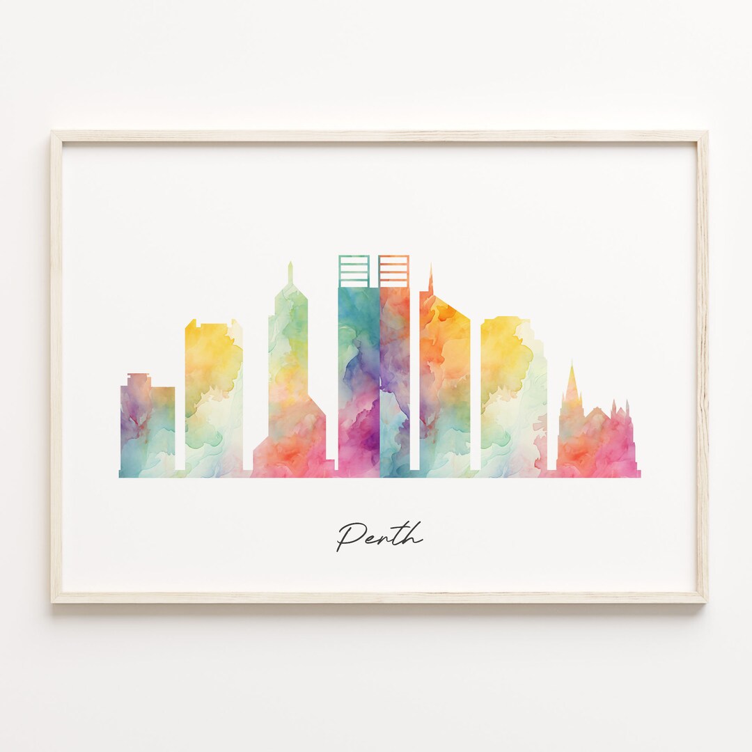 Perth Skyline Print, Watercolor Cityscape, Australia Wall Art Poster ...