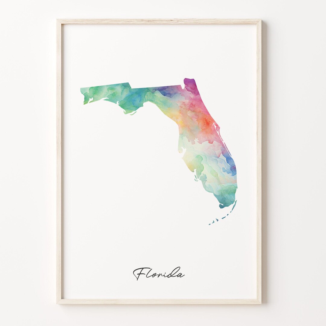Florida Watercolor Map Print, Vibrant Floridian Art Poster, FL Colorful ...