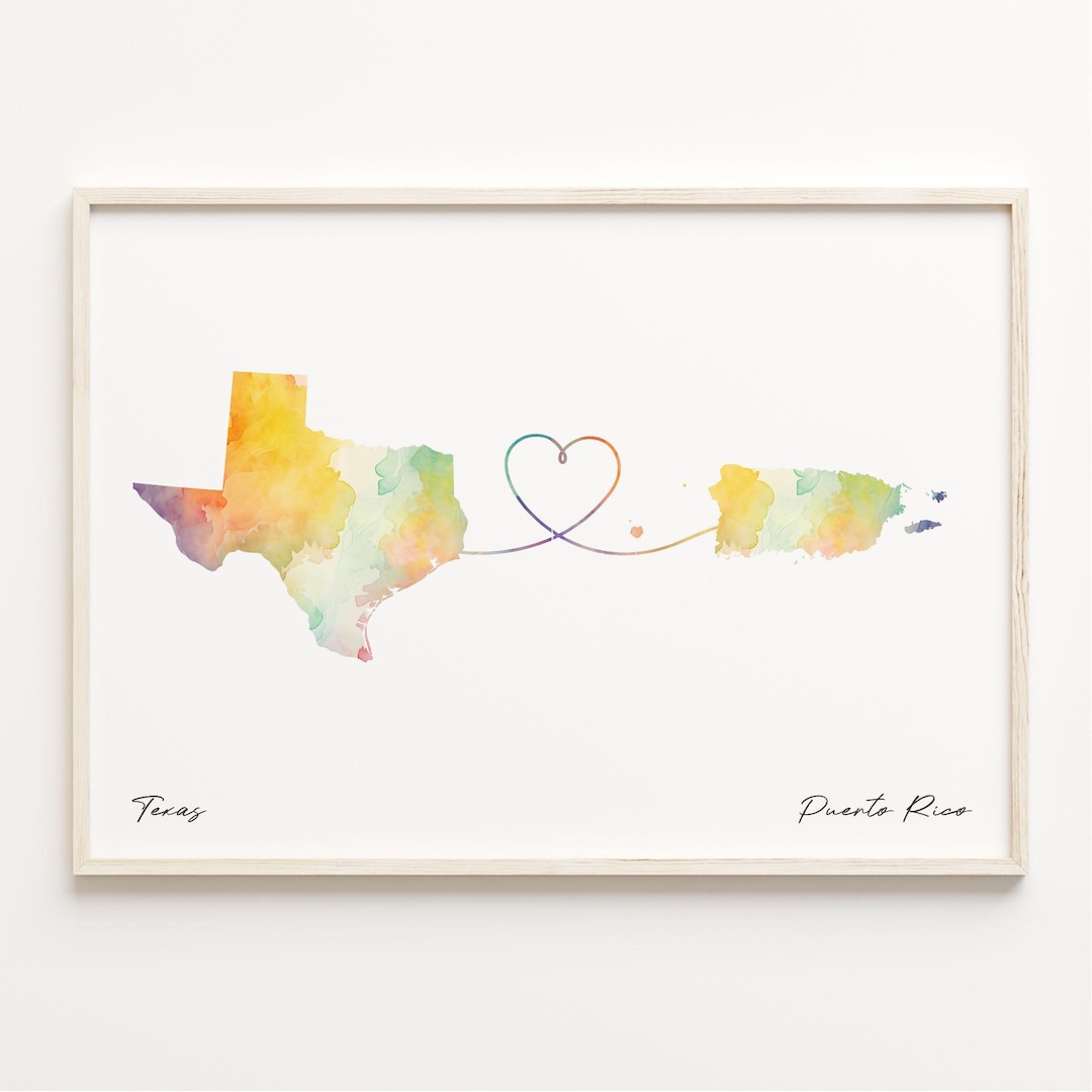 Texas to Puerto Rico Print, Watercolor Map Poster, Puerto Rican Gift ...