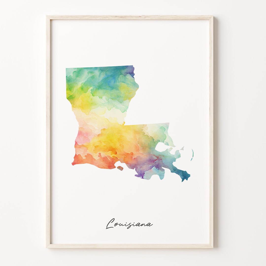 Louisiana Watercolor Map Art Print: Vibrant Colorful LA Wall Decor - Etsy