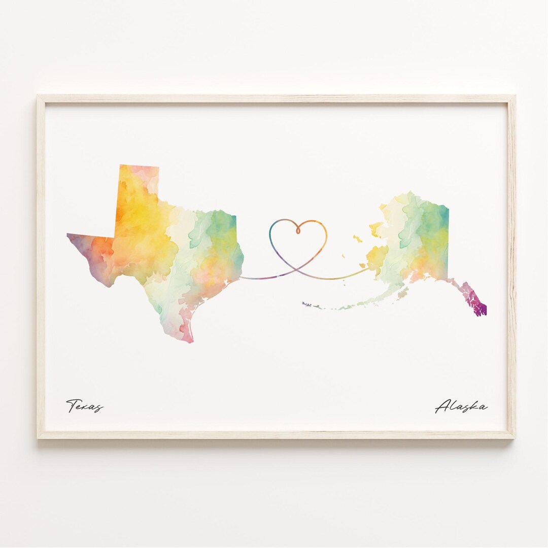 Texas to Alaska Print, Watercolor Map Poster, Alaskan Gift, Travel Wall ...