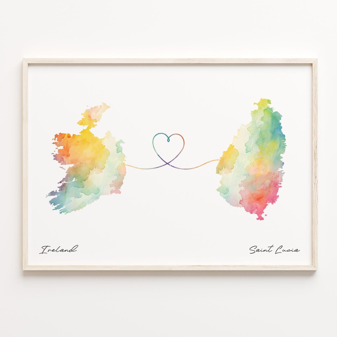 Ireland to Saint Lucia Print, Watercolor Map Poster, Rwandan Gift ...