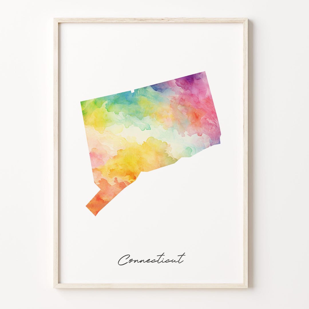 Connecticut Watercolor Map Art Print: Vibrant CT Wall Decor - Etsy