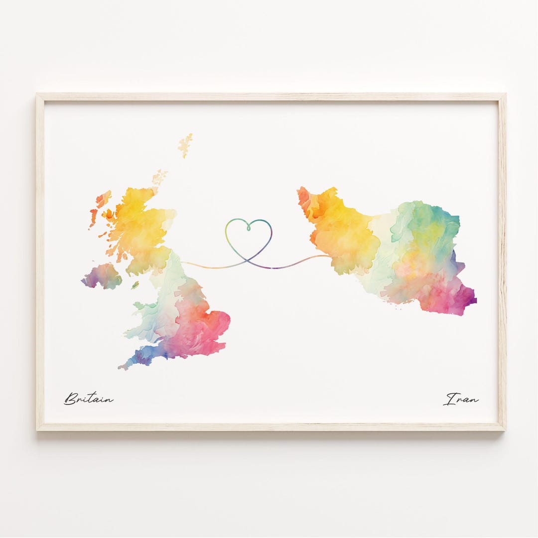 UK to Iran Print, Watercolor Map Poster, Iranian Gift, United Kingdom ...