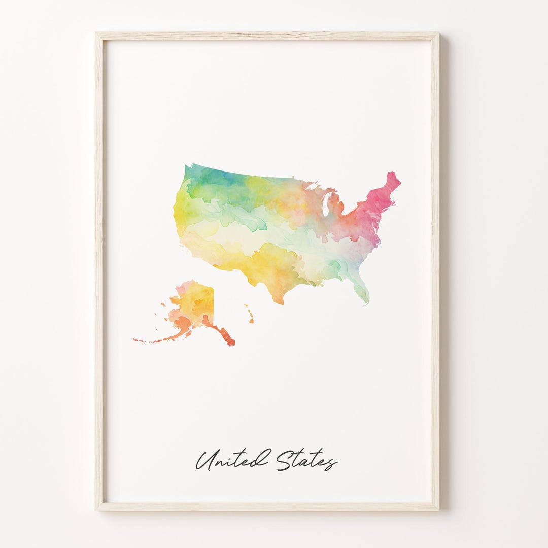 Watercolor United States Map Art Print: Vibrant US Wall Decor - Etsy