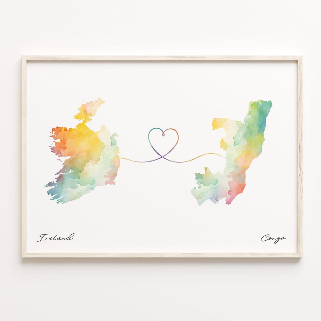 Ireland to Congo Print, Watercolor Map Poster, Congolese Gift, Travel ...