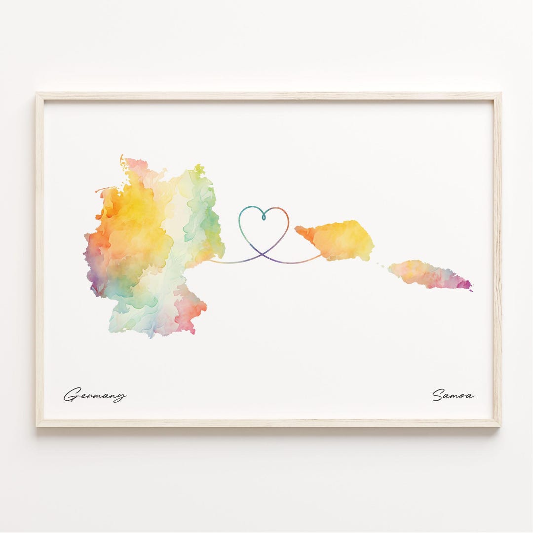 Germany to Samoa Print: Watercolor Map, Expat Travel Wall Art - Etsy