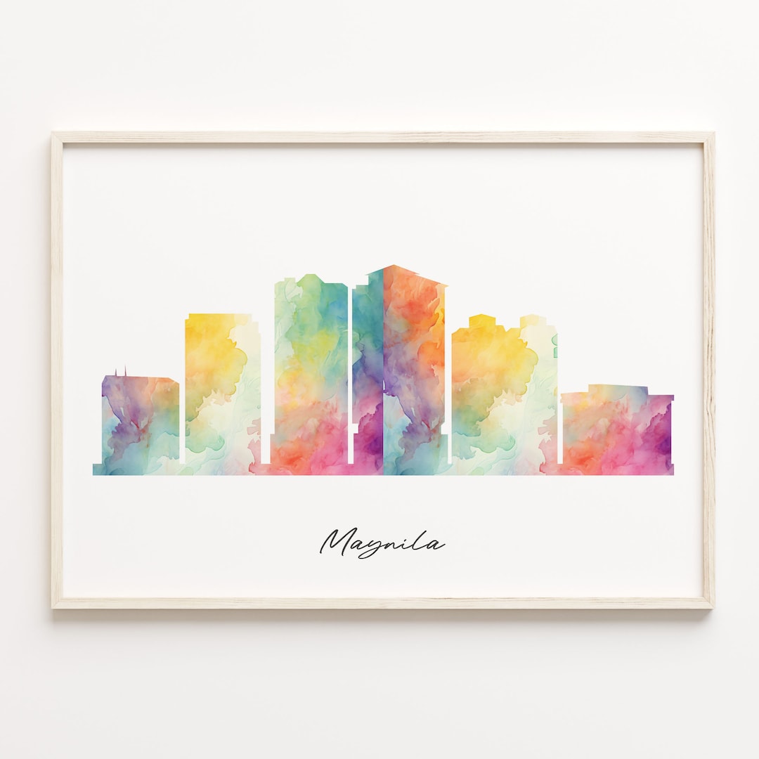 Maynila Skyline Print, Watercolor Cityscape, Philippines Wall Art ...
