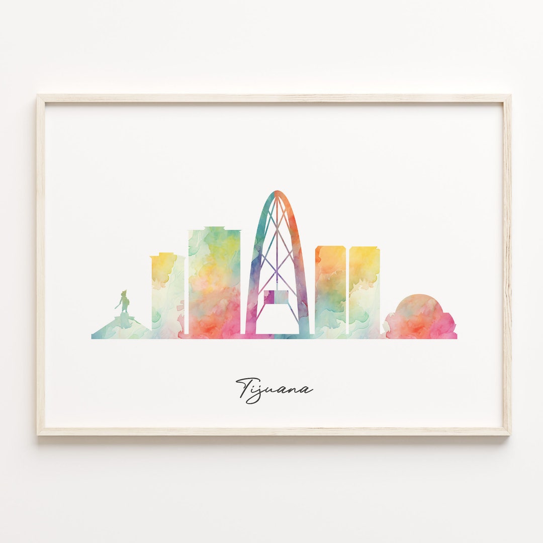 Tijuana Skyline Print, Watercolor Cityscape, Mexico Wall Art Poster ...