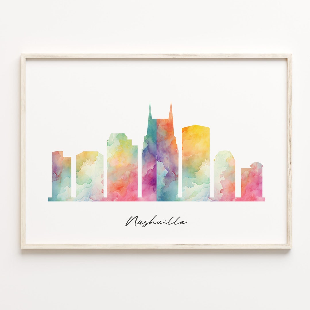 Nashville Skyline Watercolor Print: Colorful Cityscape Poster - Etsy