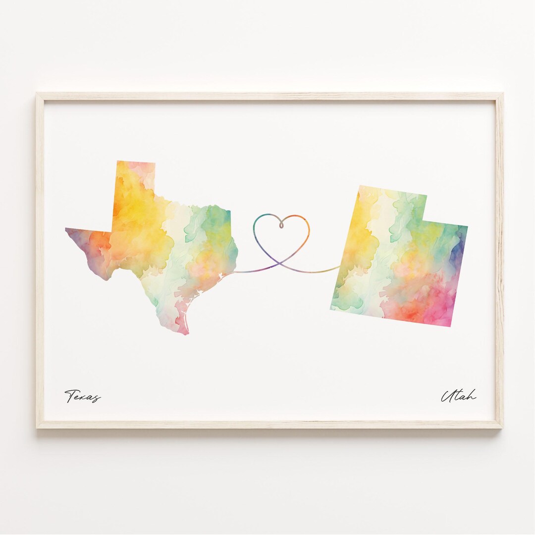 Texas to Utah Print, Watercolor Map Poster, Utahn Gift, Travel Wall Art ...