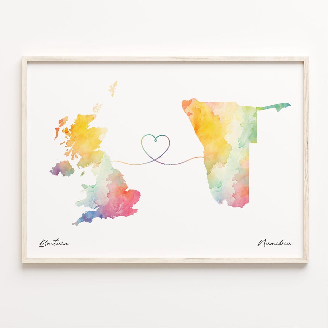 UK to Namibia Print, Watercolor Map Poster, Namibian Gift, United ...