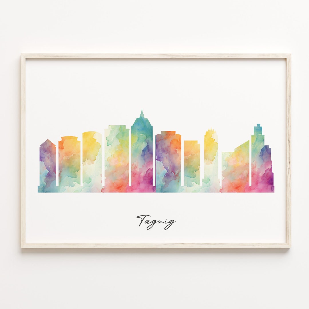 Taguig Skyline Print, Watercolor Cityscape, Philippines Wall Art Poster ...