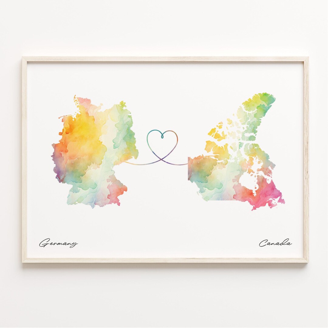 Germany to Canada Print, Watercolor Map Poster, Canadian Gift, Travel ...
