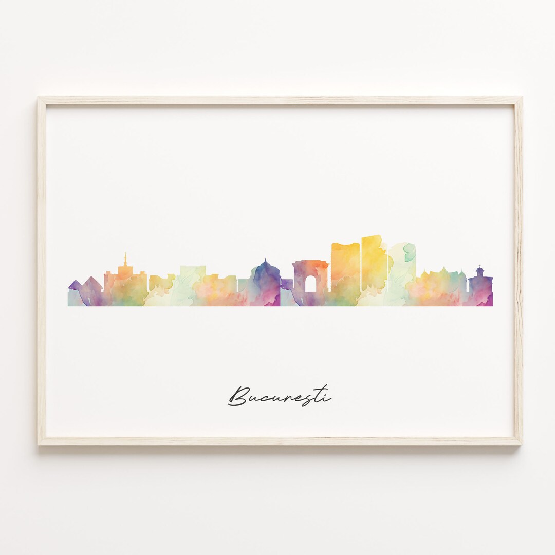 Bucuresti Skyline Print, Watercolor Cityscape, Romania Wall Art Poster ...