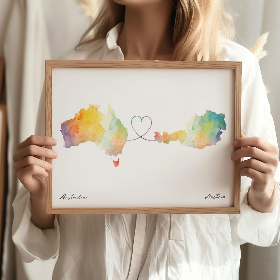 Australia to Austria Print, Watercolor Map Poster, Australian Gift ...
