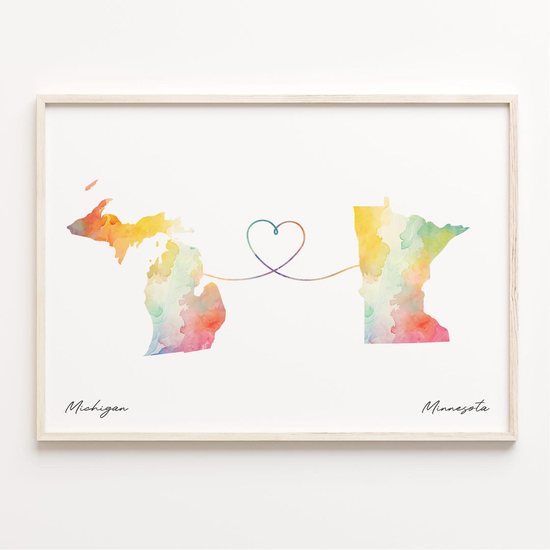 Michigan to Minnesota Print: Watercolor State Map Art - Etsy