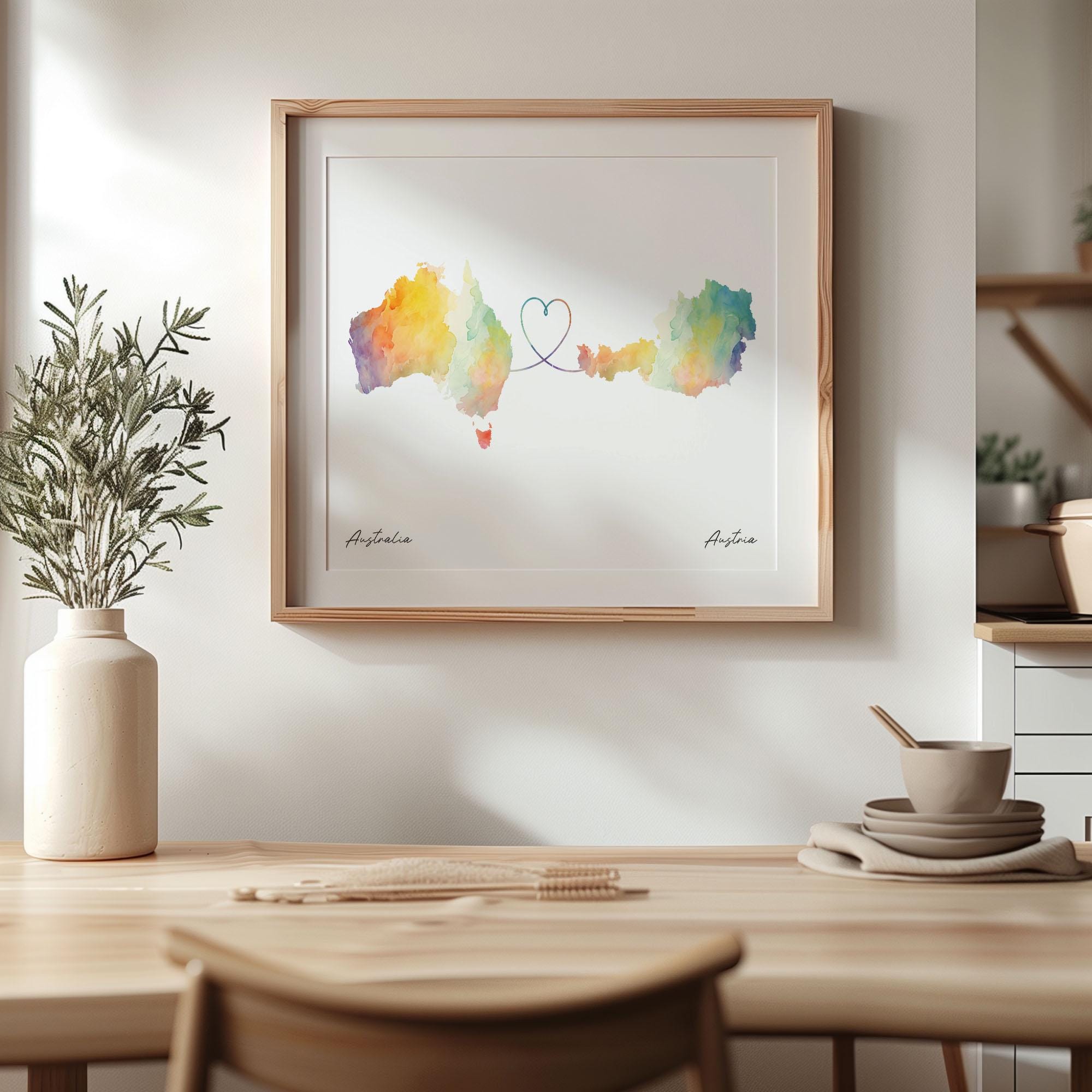 Australia to Austria Print, Watercolor Map Poster, Australian Gift ...