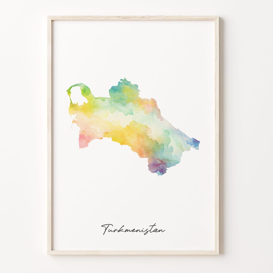 Turkmenistan Watercolor Map Print, Vibrant Turkmen Art Poster, TM ...