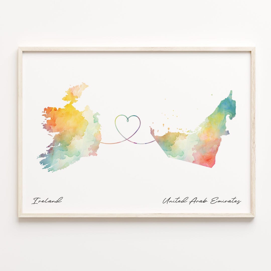 Ireland to United Arab Emirates Print, Watercolor Map Poster, Ukrainian ...