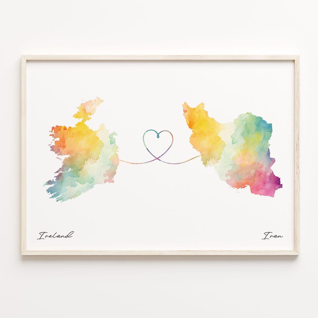 Ireland to Iran Print, Watercolor Map Poster, Iranian Gift, Travel Wall ...