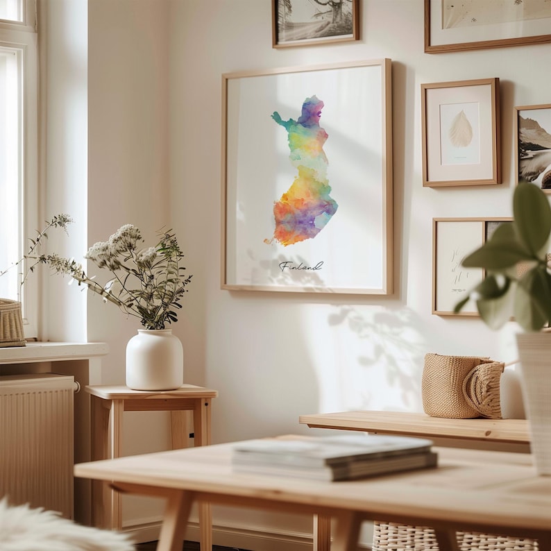 Finland Watercolor Map Art Print: Vibrant Finnish Wall Decor - Etsy