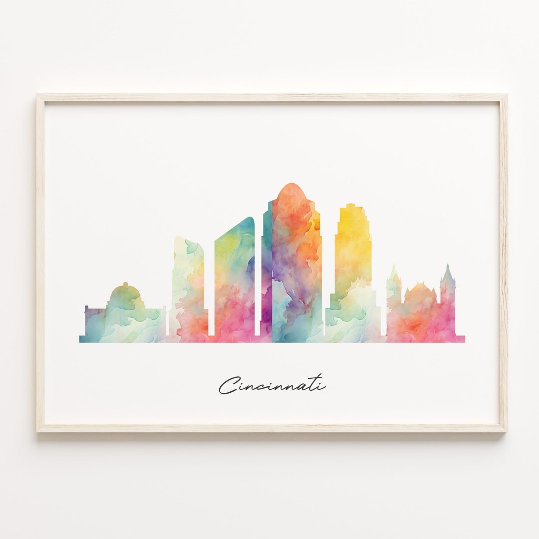 Cincinnati Skyline Watercolor Print: Colorful Cityscape Poster - Etsy