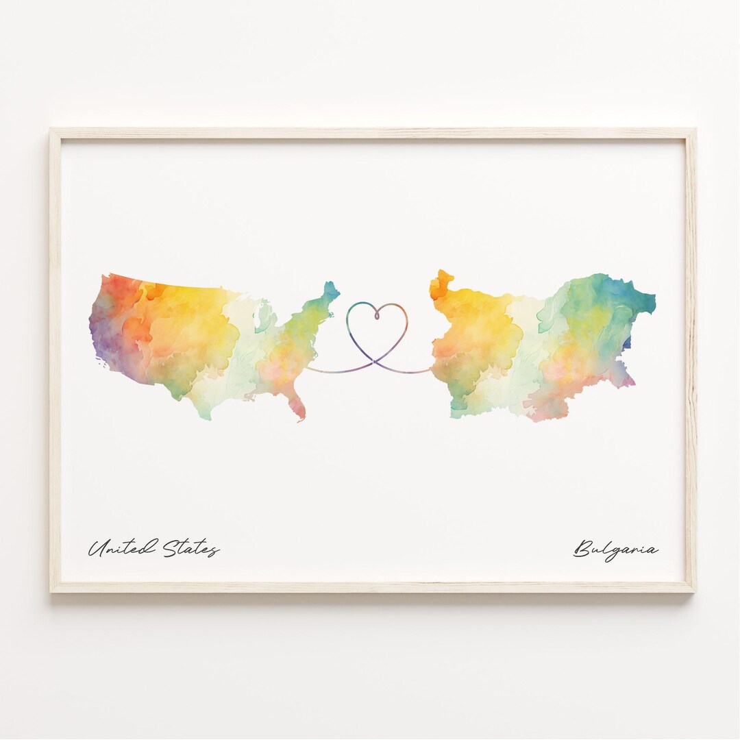 US to Bulgaria Print, Watercolor Map Poster, Bulgarian Gift, US Wall ...