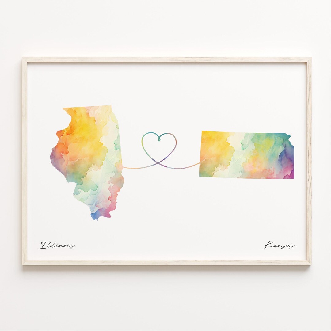 Illinois to Kansas Print, Watercolor Map Poster, Kansan Gift, Travel ...