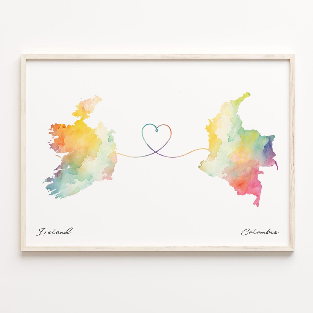 Ireland to Colombia Print, Watercolor Map Poster, Colombian Gift ...