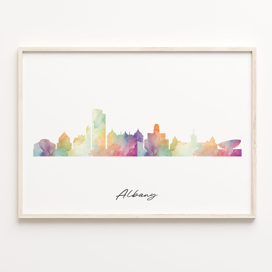 Albany Skyline Print, Watercolor Cityscape, United States Wall Art ...