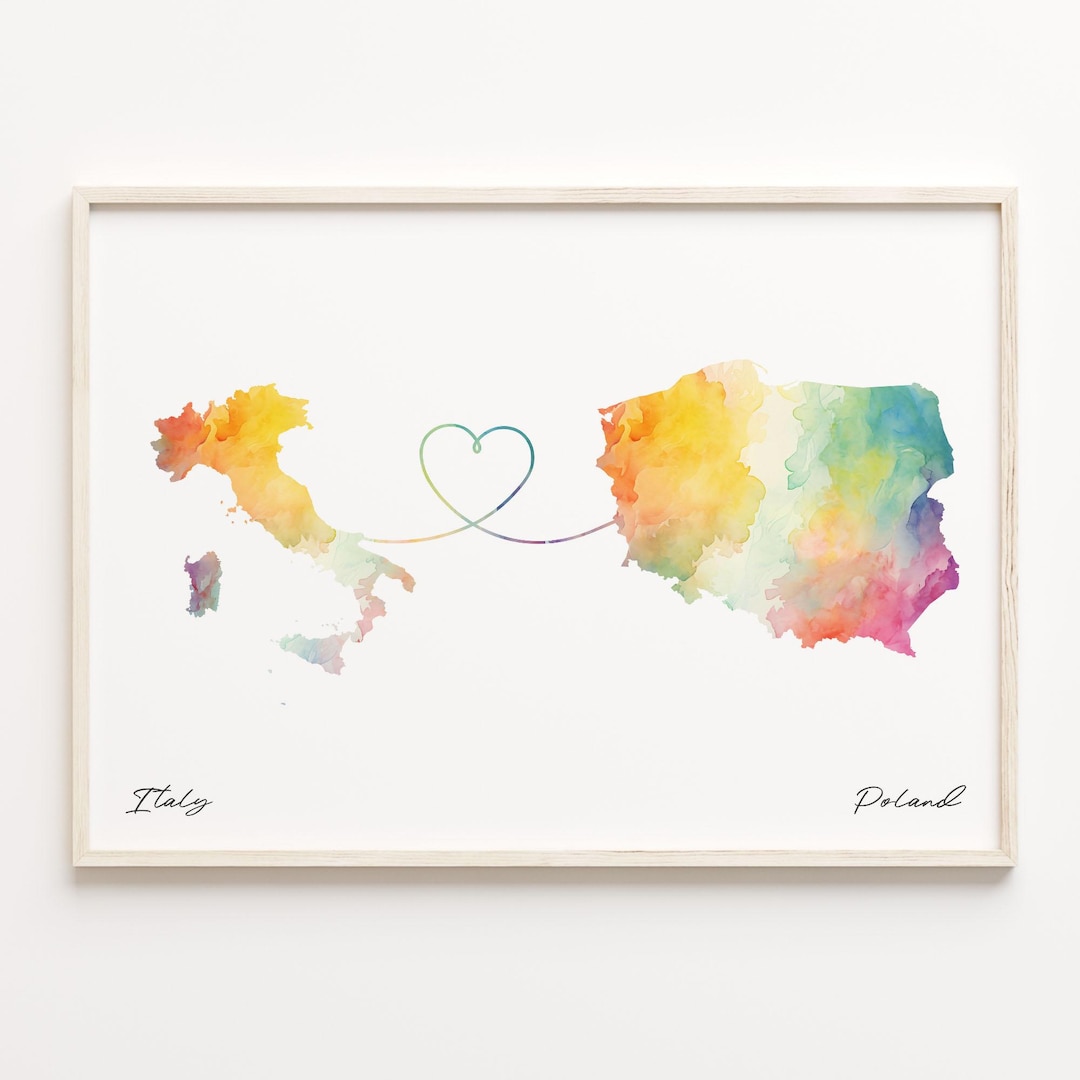 Italy to Poland Print, Watercolor Map Poster, Polish Gift, Travel Wall ...