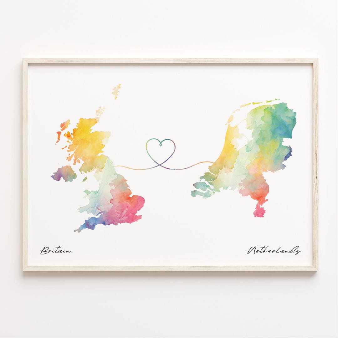 UK to Netherlands Print, Watercolor Map Poster, Dutch Gift, United ...