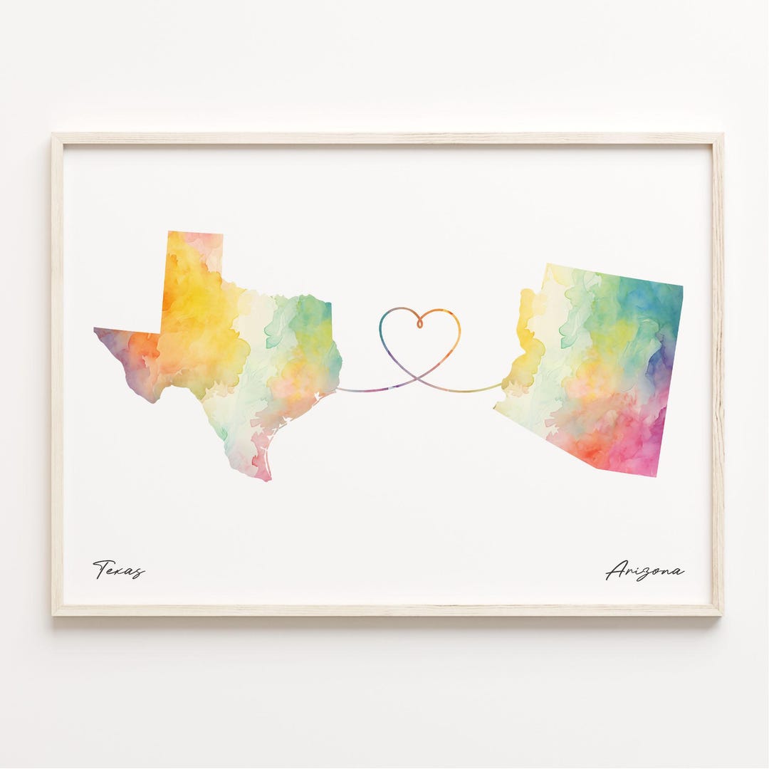 Texas to Arizona Print, Watercolor Map Poster, Arizonan Gift, Travel ...
