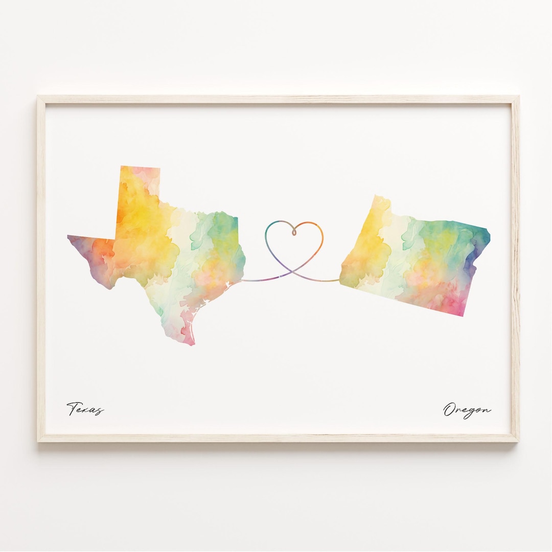 Texas to Oregon Watercolor Map Art Print: Moving Gift - Etsy