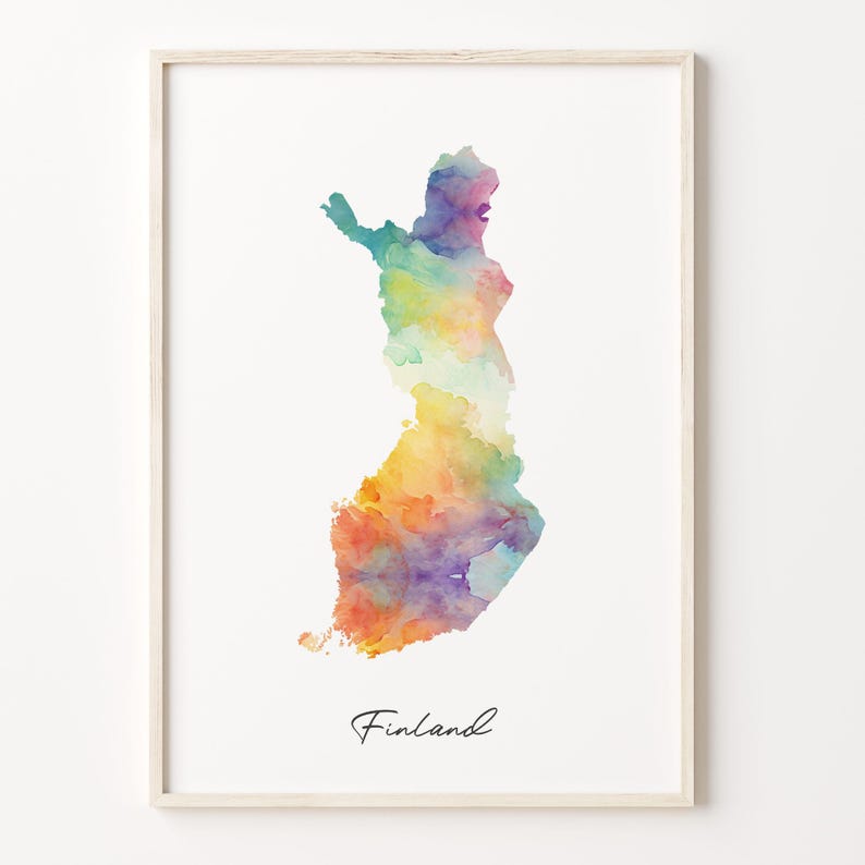 Finland Watercolor Map Art Print: Vibrant Finnish Wall Decor - Etsy