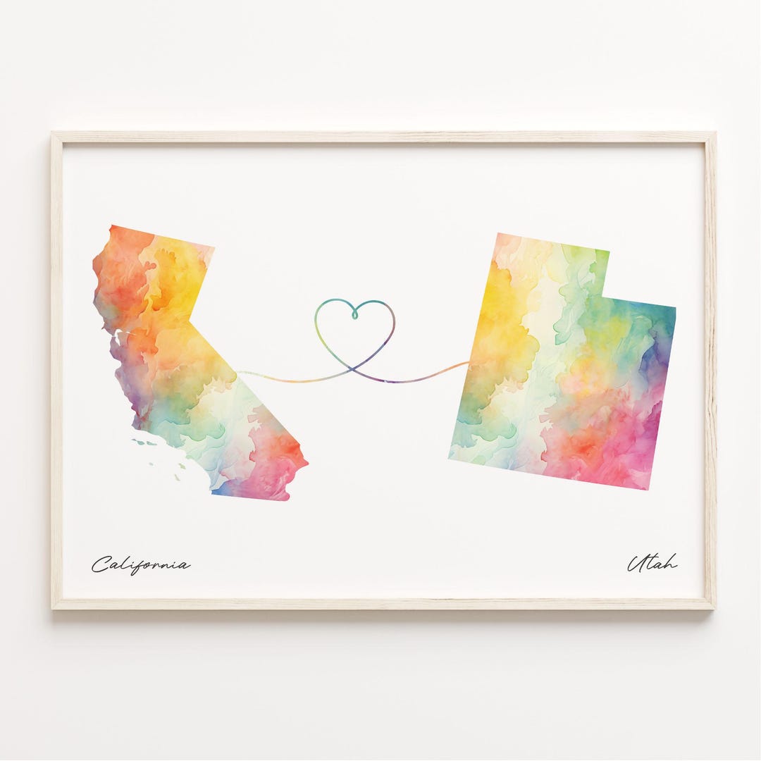 California to Utah Print, Watercolor Map Poster, Utahn Gift, Travel ...