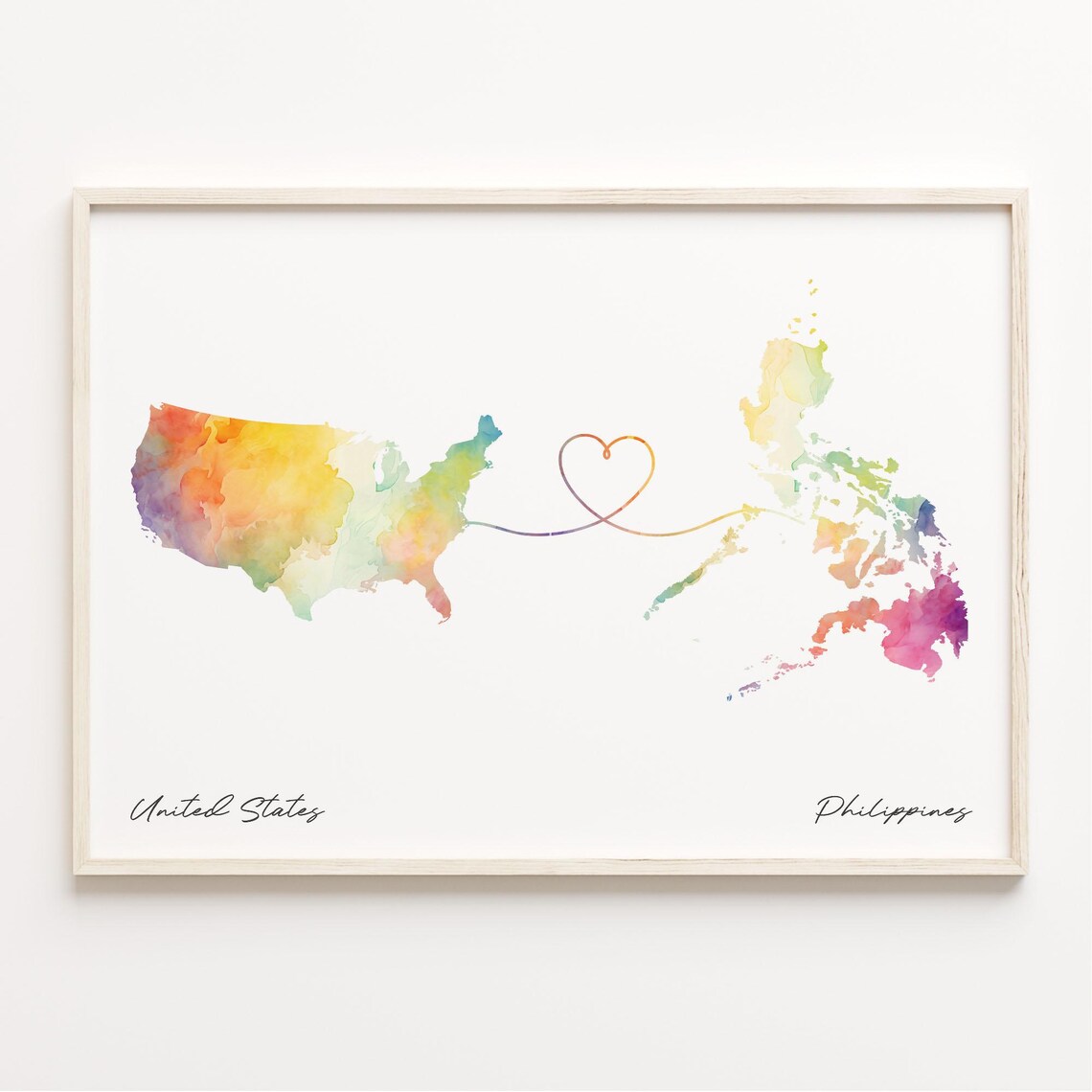 US to Philippines Print, Watercolor Map Poster, Filipino Gift, US Wall ...